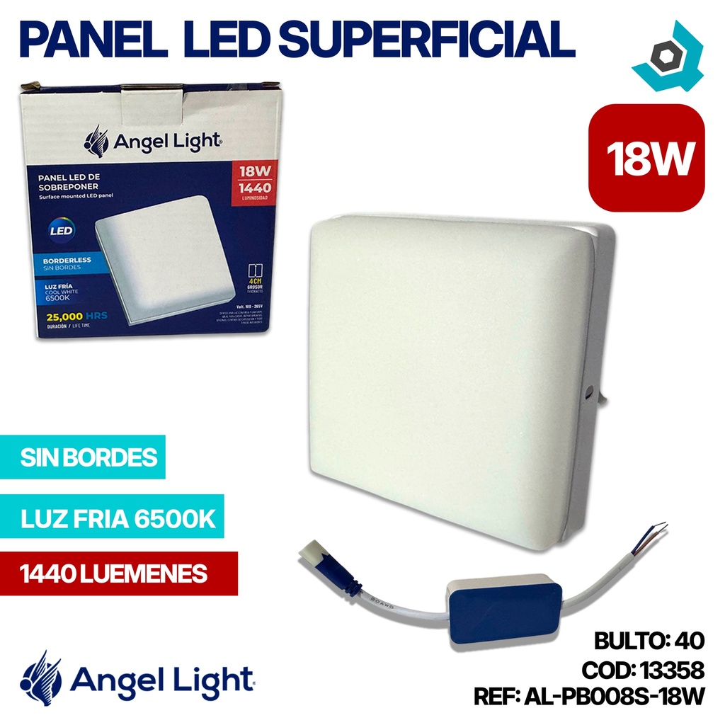 LAMPARA PANEL LED CUADRADO SUPERFICIAL LUZ FRIA 18W ANGEL LIGHT ...